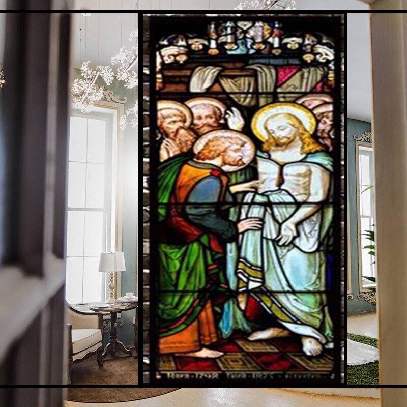 Retro Church Window Film Privacy Self-adhesive Glass Sticker Chapel ...