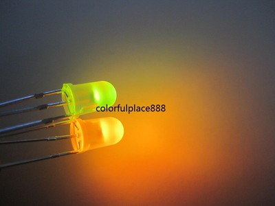 100pcs 5mm Dual Bi-Color Yellow/Green 3-Pin Diffused Led Common Cathode ...