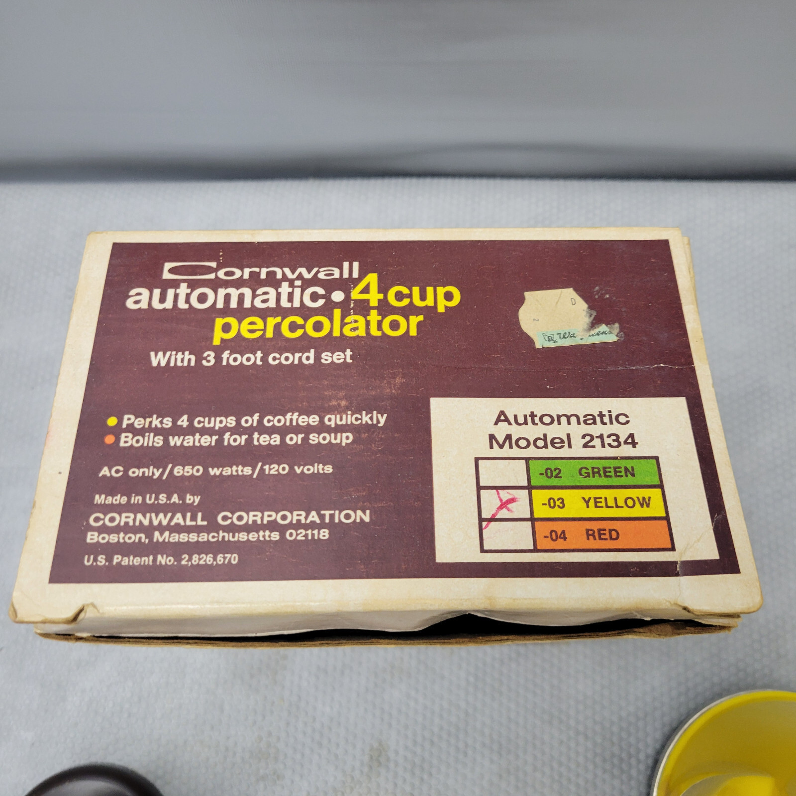 Vintage Cornwell Automatic 4 Cup Hot Coffee Percolator Pot Yellow ...