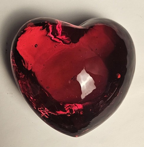 Art Glass Ruby Red Puffy Heart Shaped Paperweight 3" | eBay