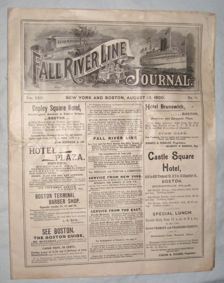 3 ANTIQUE 1896 & 1900 Fall River Line Journals NY, New Haven & Hartford ...