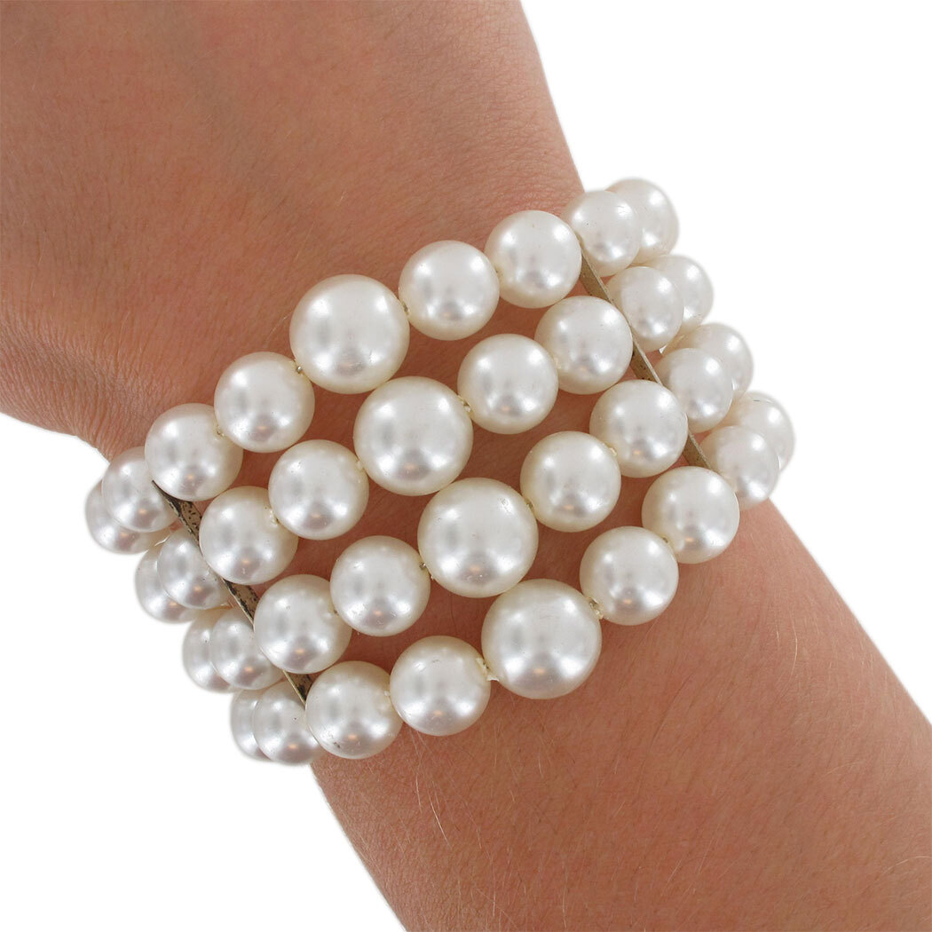 Vintage Laguna Faux Pearl 4 Strand Graduated Bead Coil Cuff Bracelet 6 ...
