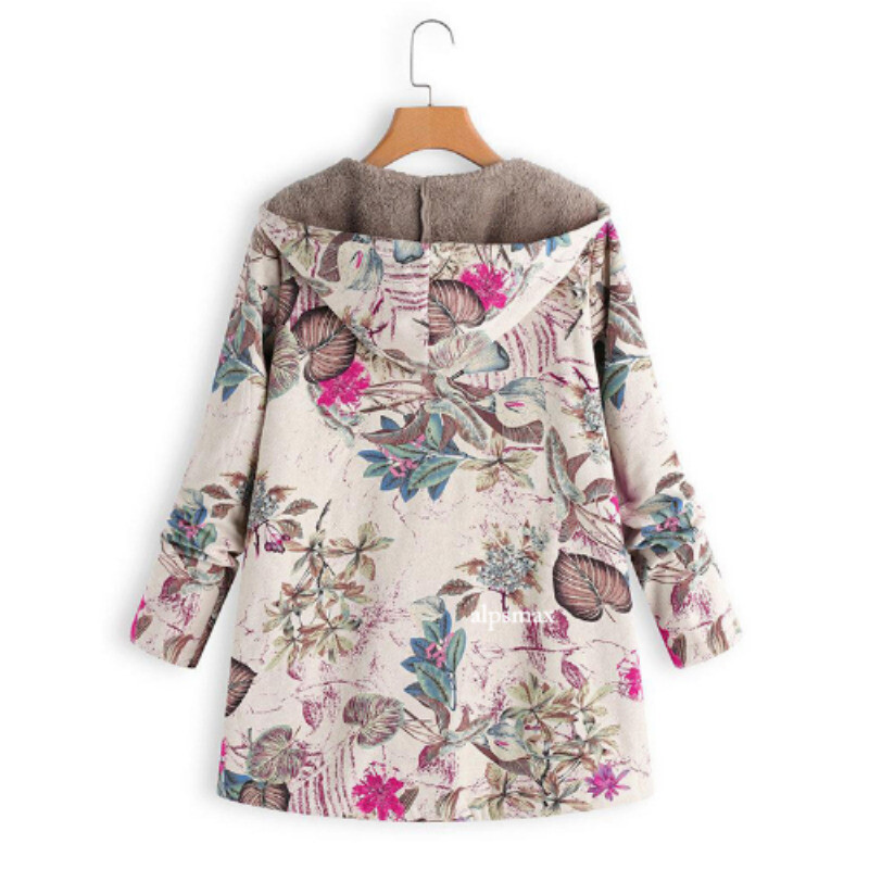 Women Winter Warm Floral Hooded Jacket Flower Print Coats Winter ...