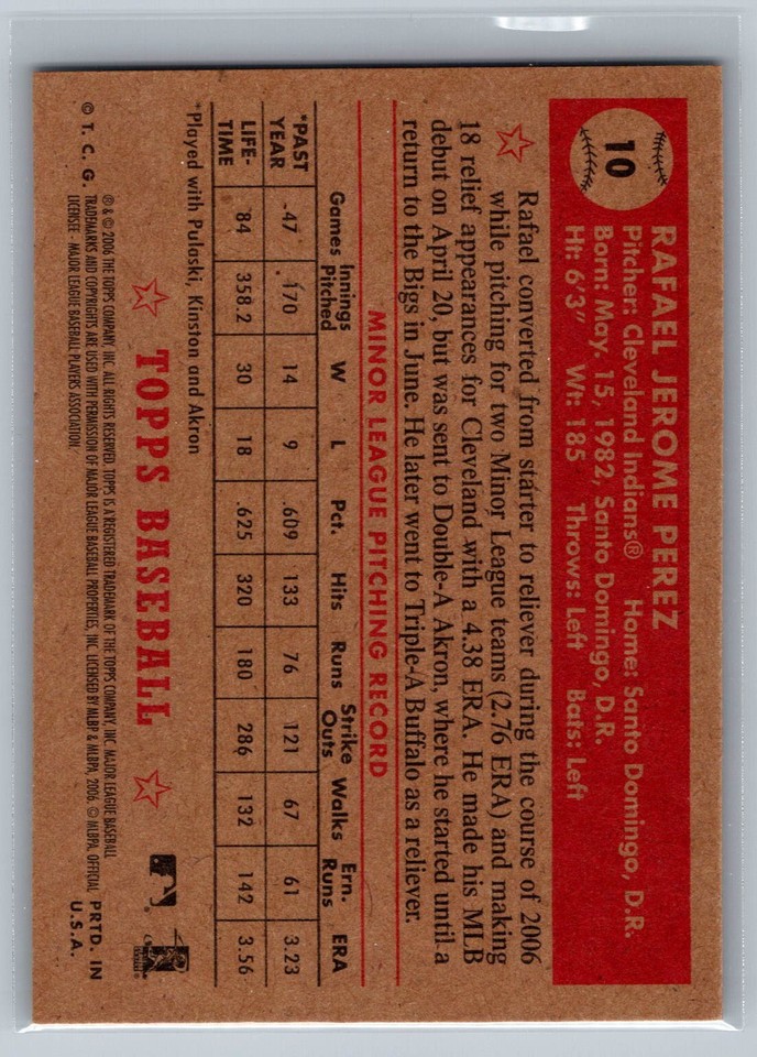 Rafael Perez 2006 Topps '52 Rookies BASEBALL #10 Cleveland Indians RC ...