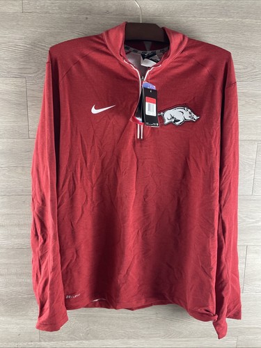 Arkansas Razorbacks Sweater Mens Large Red Nike Dri Fit Quarter Zip NWT ...