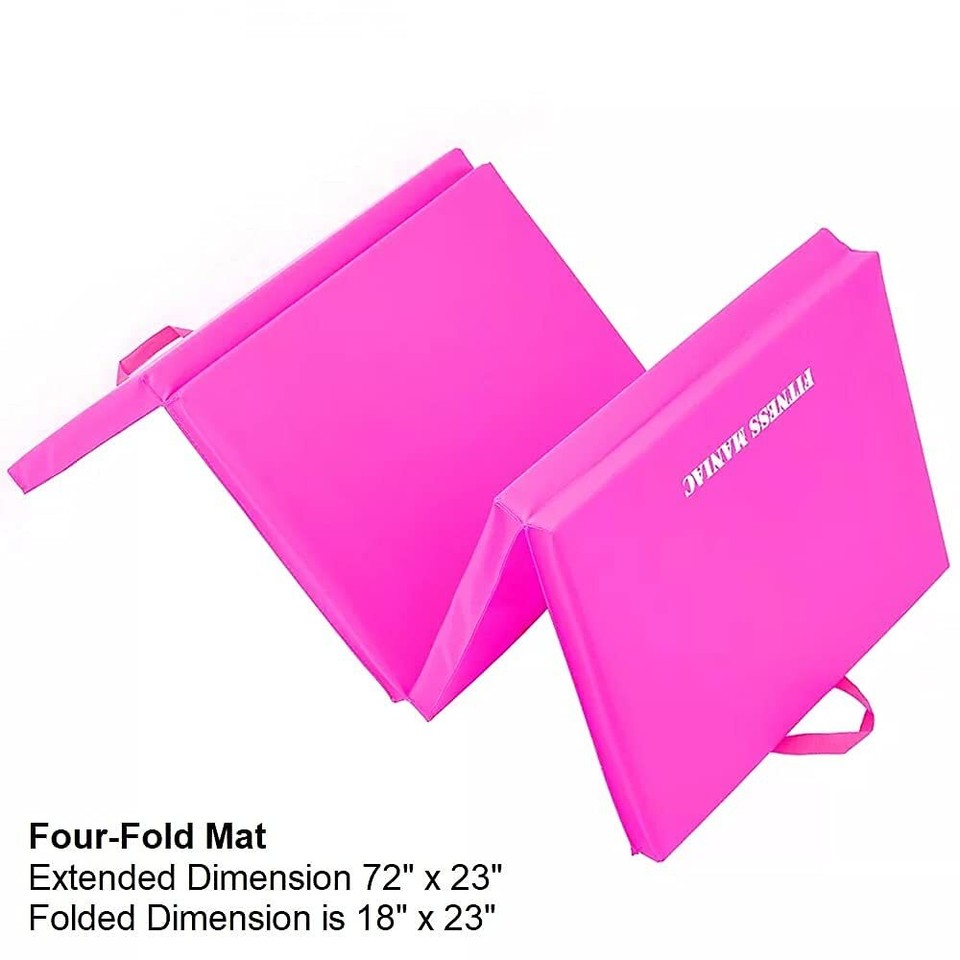 Tri-Fold Four Folding Thick Exercise Mat Carrying Handles for Tumbling ...