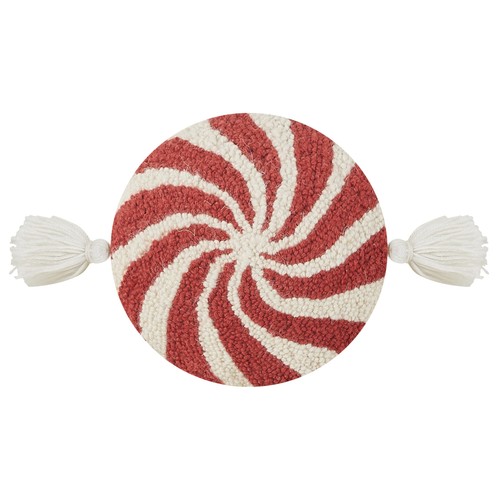 Nom with Tassels Hook Pillow, 9-inch Diameter, Round, Wool, Cotton ...