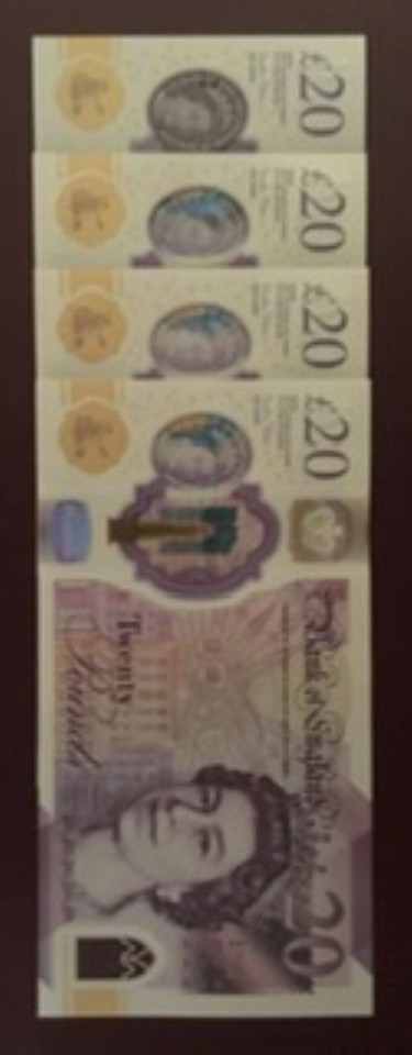 ENGLAND: 4 x 20 English Pound Banknotes with Consecutive Serial Numbers ...