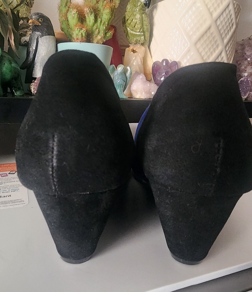 Womens Faux Suede Blue, Black, Tan Colorblock Pointed Toe Wedge Heel ...