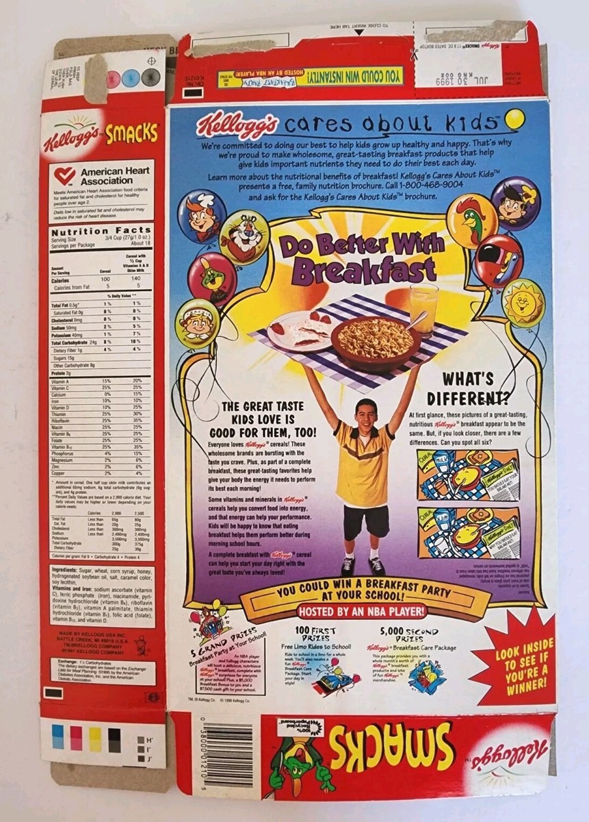 Rare Vintage 1986 Kellogg39s Honey Smacks Cereal Box Wally VINTAGE