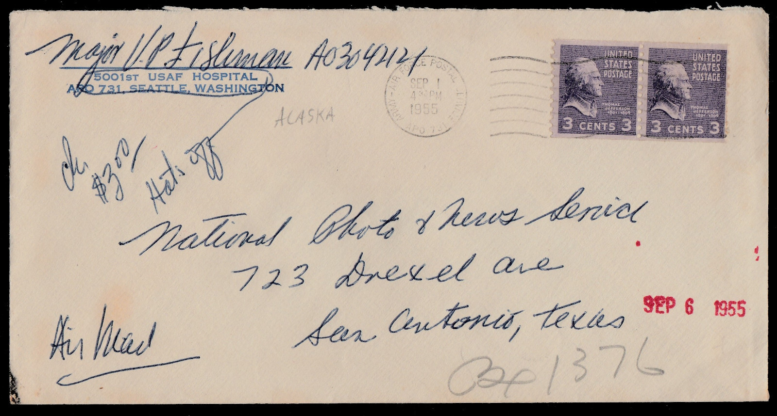 "MILITARY" COVER -1955- APO 731 - USAF HOSPITAL - LADD FIELD (FAIRBANKS ...