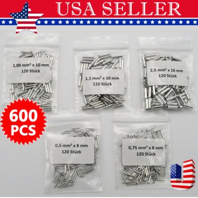 600PCS Copper Bare Wire Splice Terminals Uninsulated Ferrules Crimp ...