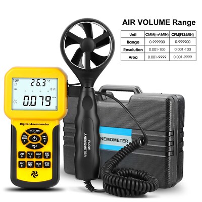 Handheld Anemometer HVAC Air Flow CFM Meter Wind Speed Flow Velocity ...