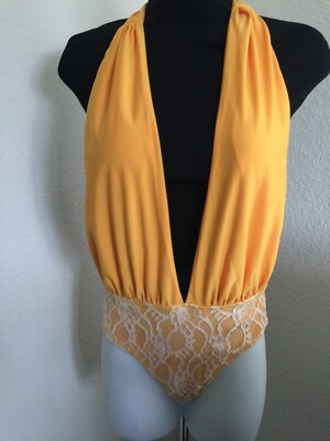 Womens retro plunging Front halter Gold lace detail size small | eBay