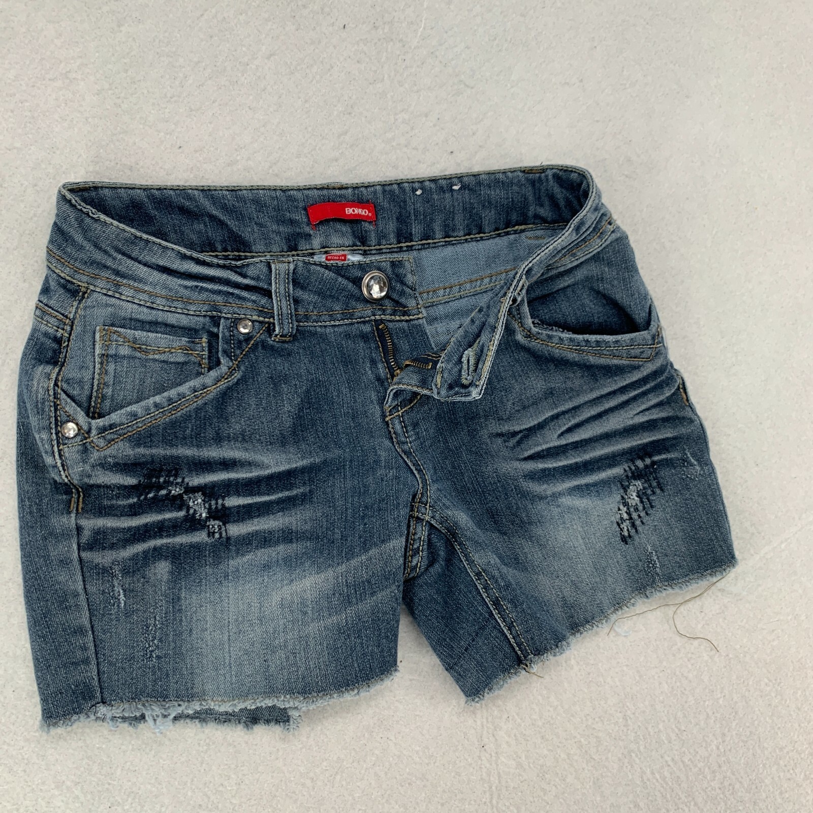 Bongo Cut Off Shorts Womens Embroidered Rear Pockets Destroyed Denim ...