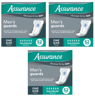 156 Count (3x 52) Assurance Men's Max Absorbency Guards Dual Leak ...
