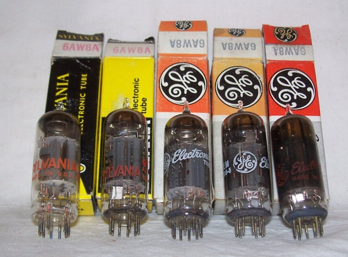 Lot of (5) NOS 6AW8A tubes in original boxes,radio,amplifier,6AW8,GE ...