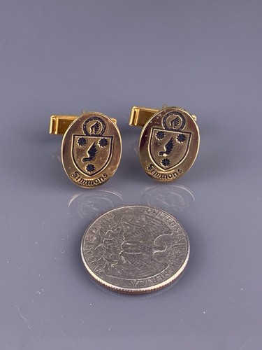 Simmons Family Crest Cufflinks Tie Pin Gold Tone Wing Rose Shield ...
