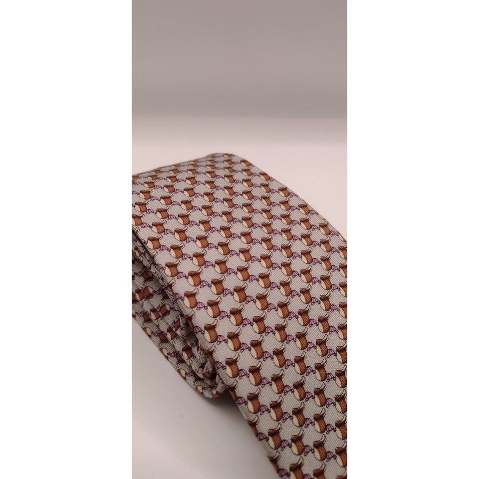 Tom James Executive Collection Mens Silk Tie Brown Purple Print Necktie ...