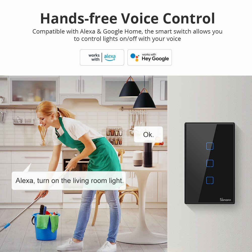 SONOFF T3 US Smart Home Wall Light Switch Touch RF Wifi Voice APP ...