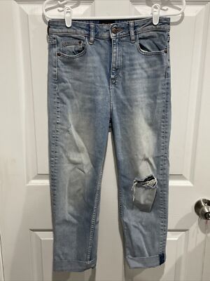 F&F Jeans Women's Size 4 Cropped Straight Fit Light Blue Stretch Denim ...