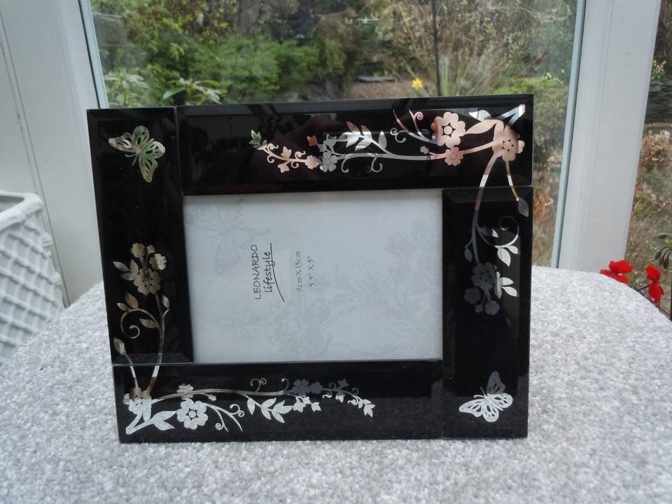 Ornate Photo Frame Leonardo Lifestyle Black Glass Silver Butterfly ...