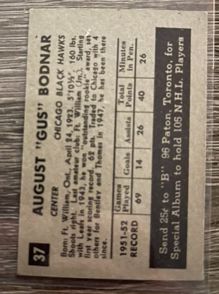 August “Gus” Bodnar 1952-93 Parkhurst | eBay