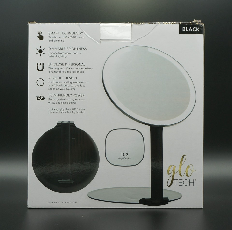 Glo Tech LED Travel Mirror Foldable Compact Lighted NEW Open Box | eBay