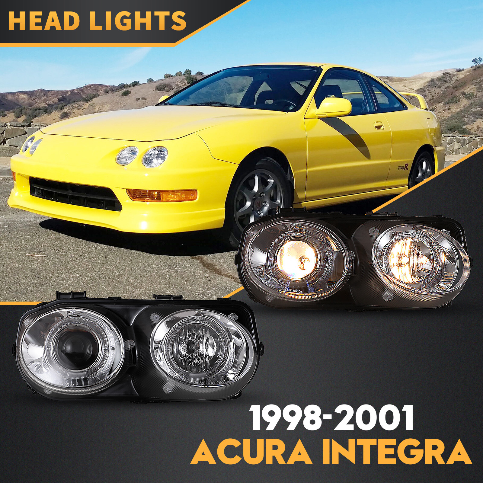 Headlights Halo Projector for 1998-2001 Acura Integra Front Lamps ...