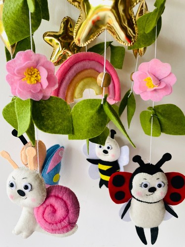 Baby mobile handmade rainbow & bugs, bee and star nursery cot mobile | eBay