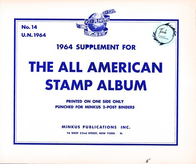 MINKUS ALL AMERICAN SUPPLEMENT 1964 Stamp Album Pages #14 US & UN NEW ...