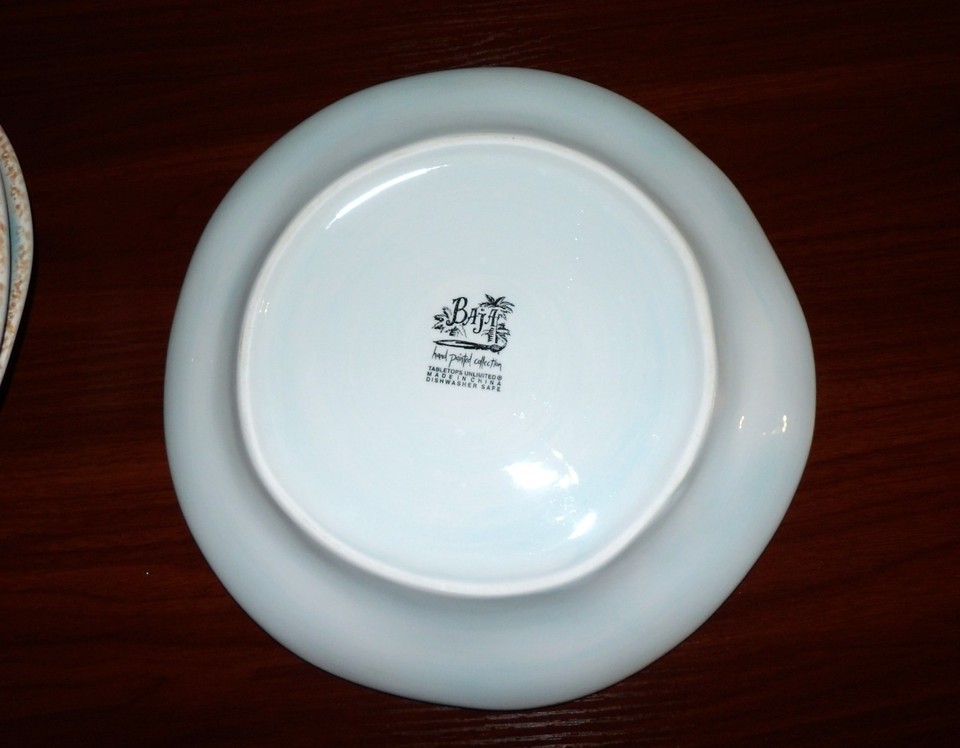 Set of 4 TABLETOPS Unlimited BAJA 11.5" Dinner Plates Palm Trees Hand ...