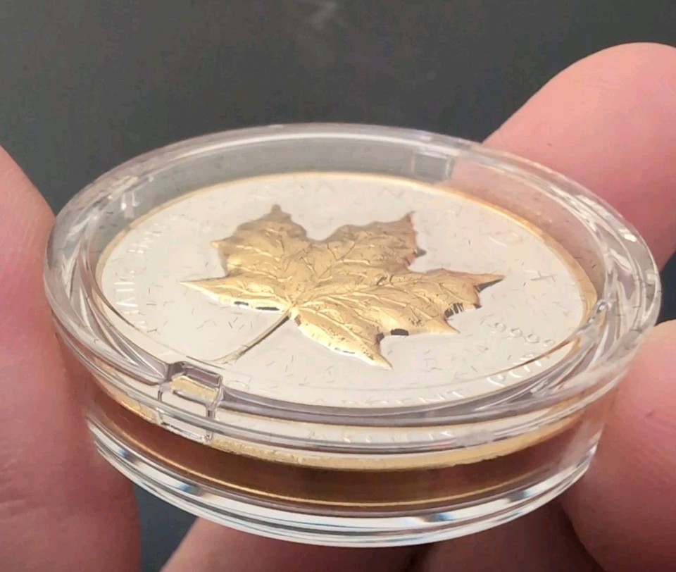 2025 1 Oz .9999 Silver Gold Gilt Maple Leaf Ultra-High Relief Beautiful ...
