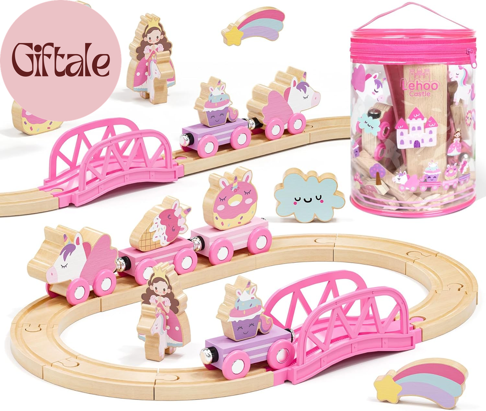 Wooden Train Set for Girls, Unicorn Train Set for Toddlers 2-4, Wooden ...