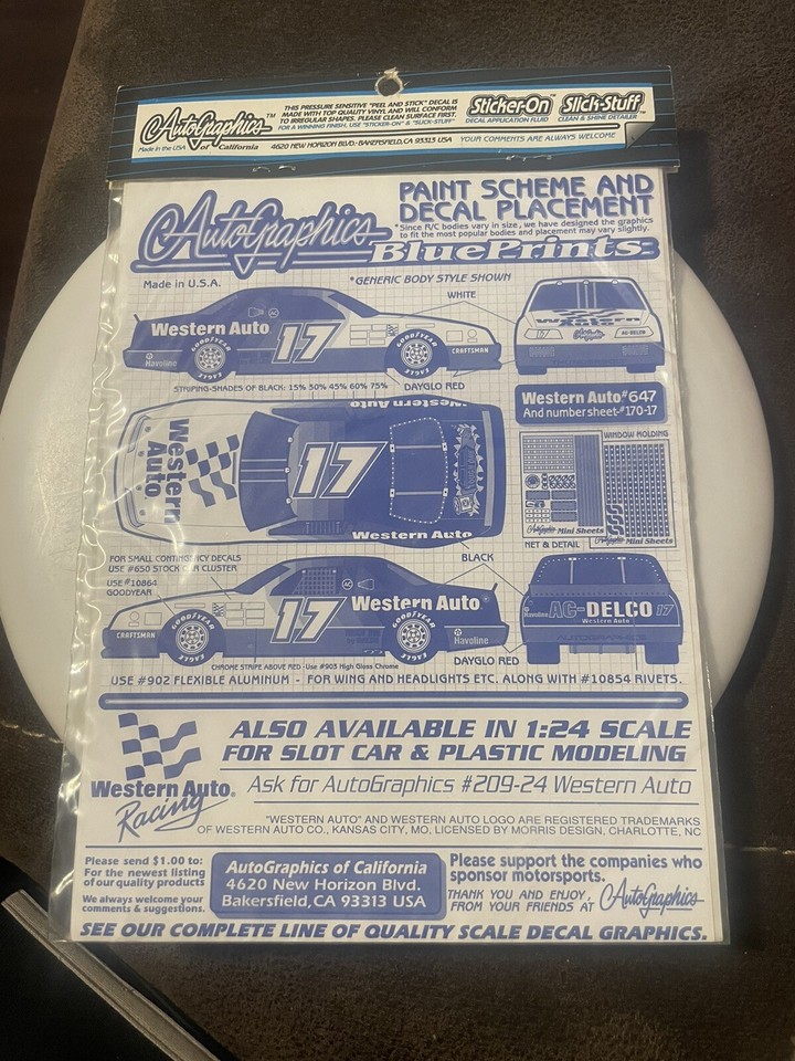 Vintage Autographics of California Western Auto Decal Sheet. Bolink Pan ...