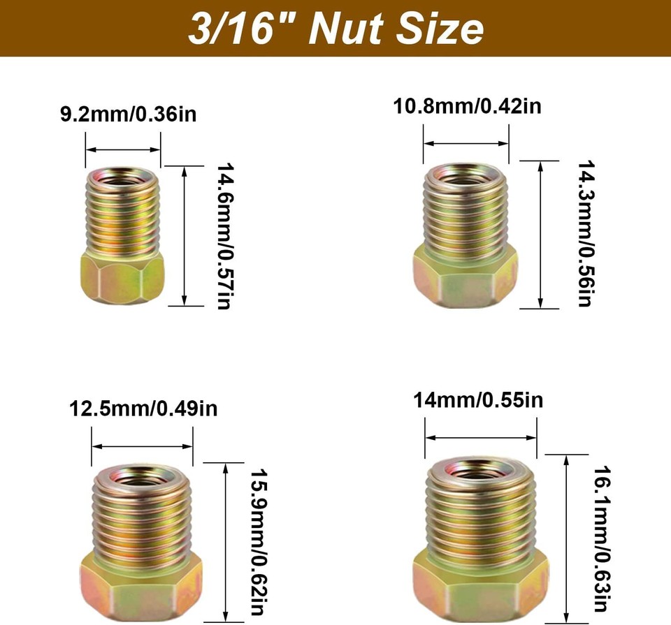 35pcs Brake Line Fitting Nuts Kit For Inverted Flares On 3/16 And 1/4 ...