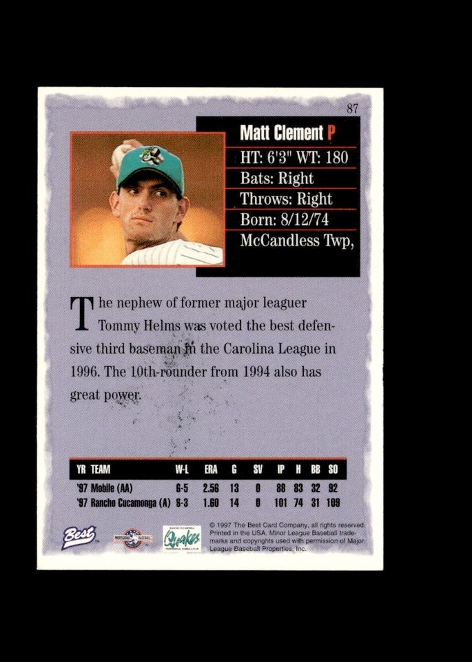Matt Clement 1997 Best Padres authentic autographed card | eBay