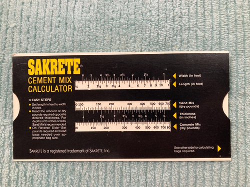 SAKRETE Cement Mix Calculator Slide Rule © 1984 PERRYGRAF | eBay