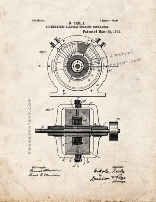 Tesla Alternating Electric Current Generator Patent Print Old Look | eBay