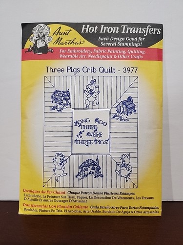 Three Pigs Crib Quilt 3977 Aunt Martha's Hot Iron Embroidery Transfers ...