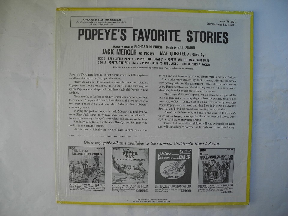 JACK MERCER Popeye's Favorite Stories LP 1960 US EX+ shrink | eBay