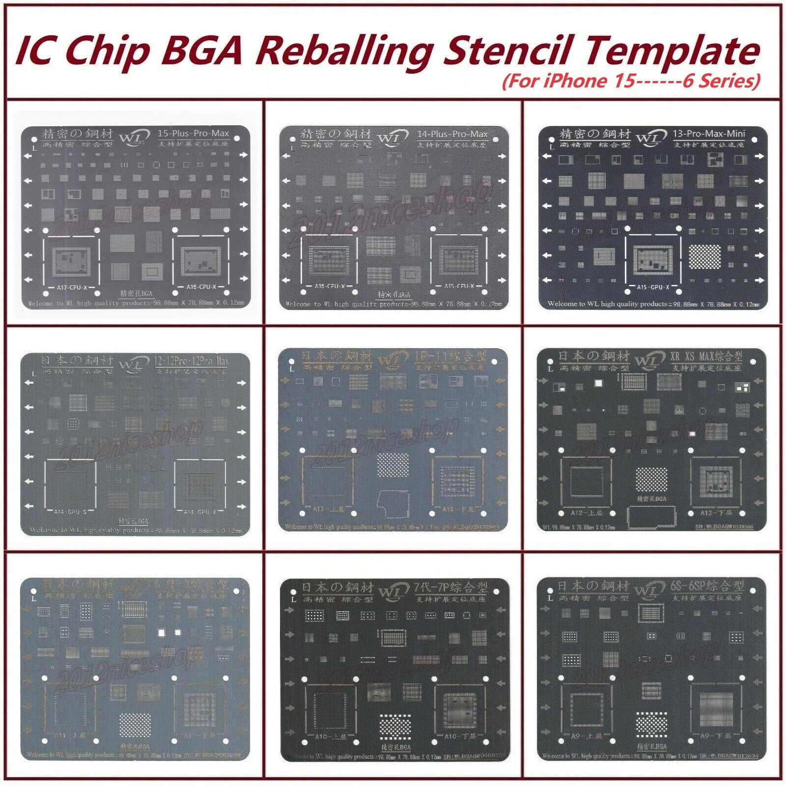 IC Chip Repair BGA Reballing Stencil Template For iPhone 678 X 11 12 13 ...