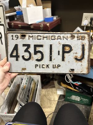 1958 Michigan Pick Up Truck License Plate 4351-PJ | eBay