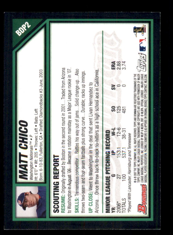 2007 Bowman - Matt Chico - On Card Autograph | eBay