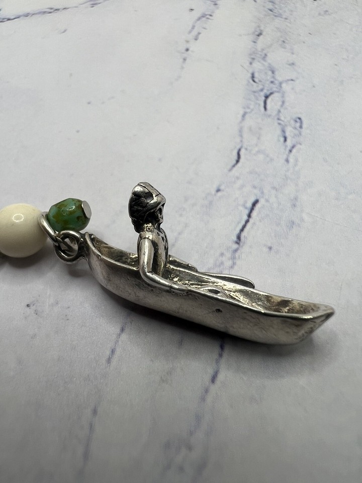 Rare Antique 925 Sterling Silver Native American in Canoe Charm w ...