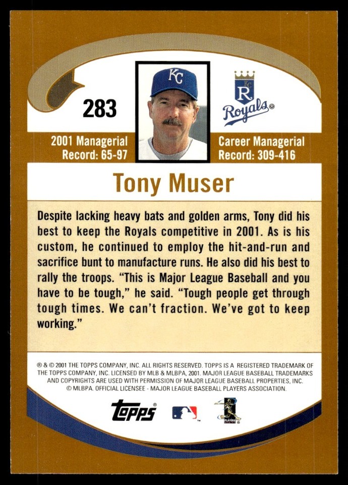 2002 Topps Baseball Card Tony Muser A Kansas City Royals #283 | eBay