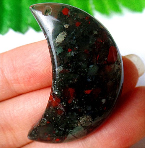 40x19x8mm Natural Red and Gray Africa Bloodstone Reiki Moon Pendant ...
