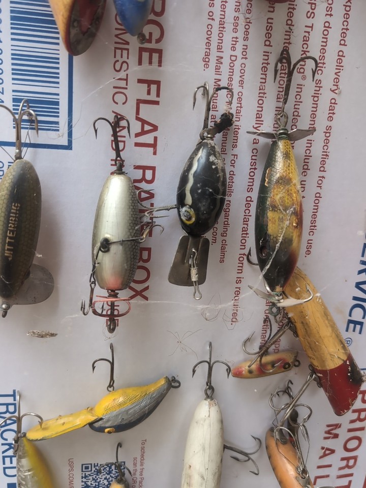 45 antique fishing lures wooden glass eyes Jitter Bug | eBay