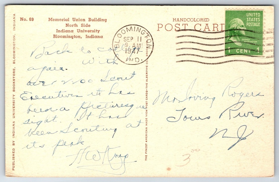 Bloomington Indiana~Indiana University~Memorial Union Building~1947 ...