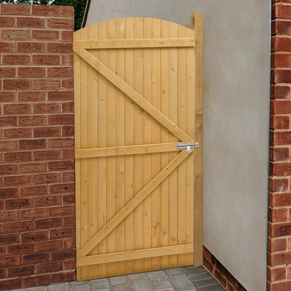 Grey/Natural Pine Wood Garden Gate Curved/Flat Top Pedestrian Gate ...